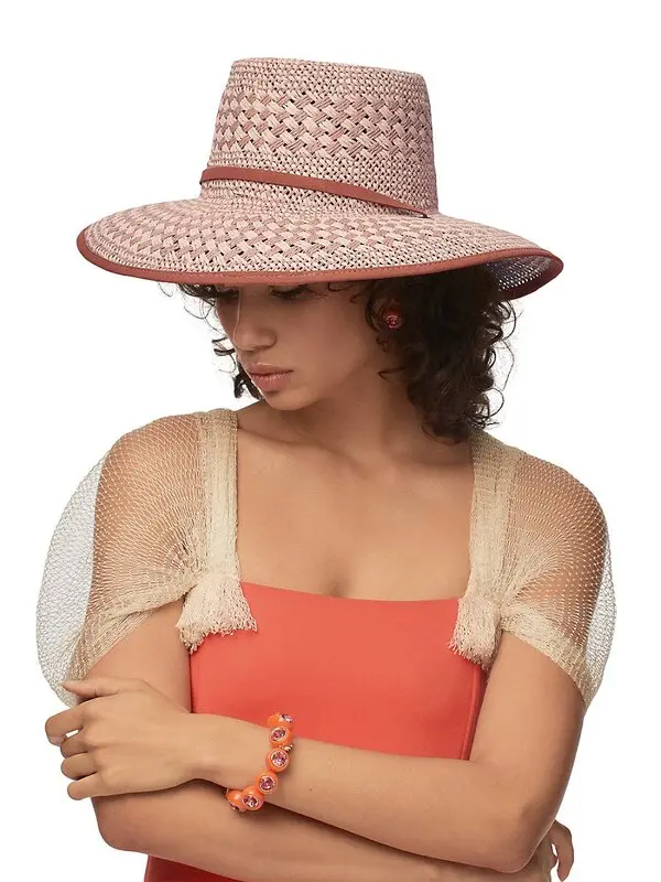 Lele Sadoughi Brielle Check Flat-Top Straw Sunhat In Soft  display picture 1