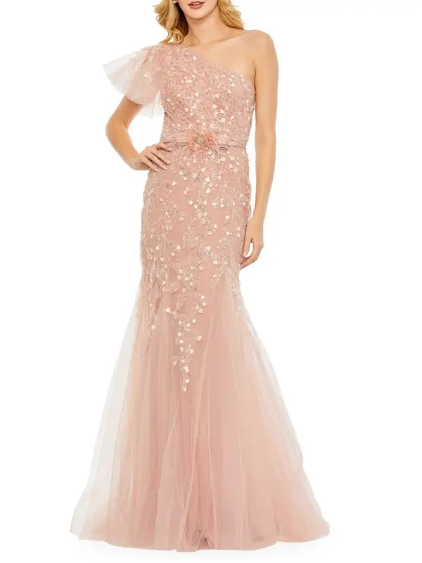 Mac Duggal Evening Embellished One-shoulder Gown