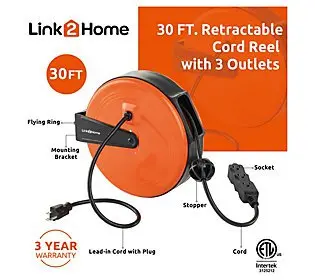 LINK2HOME Cord Reel 30' Indoor Extension Cord