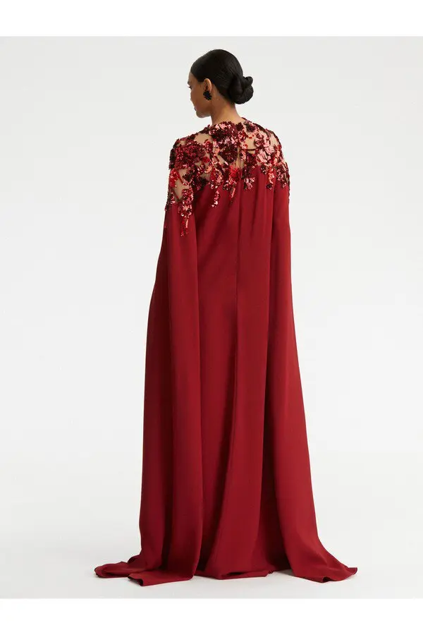 Oscar De La Renta Illusion Neck Sequin Embroidered Caftan