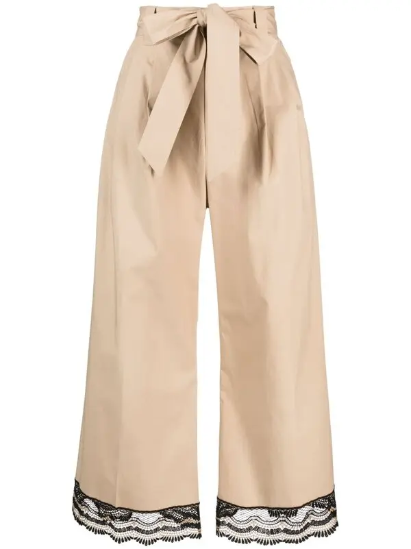 TWINSET Lace-trimmed Wide-leg Trousers - Neutrals