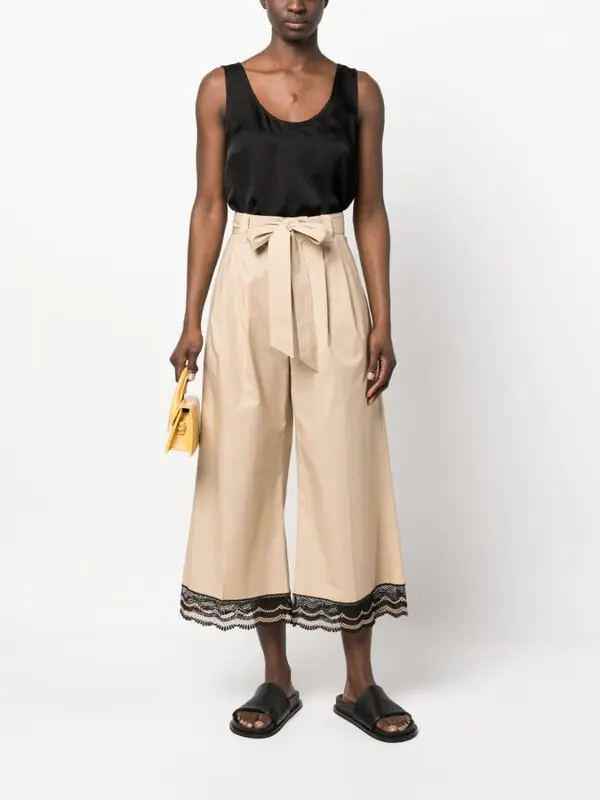 TWINSET Lace-trimmed Wide-leg Trousers - Neutrals
