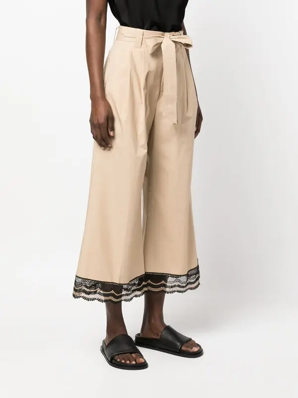 TWINSET Lace-trimmed Wide-leg Trousers - Neutrals