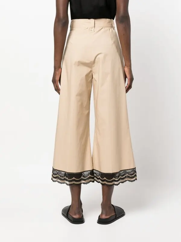 TWINSET Lace-trimmed Wide-leg Trousers - Neutrals