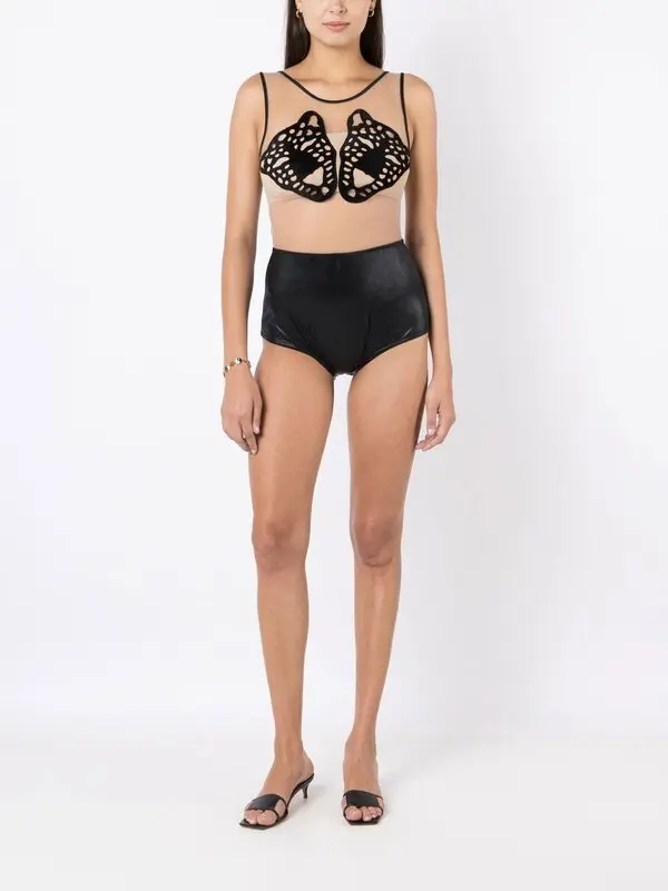 BRIGITTE Leopard-appliqué One-piece - Black