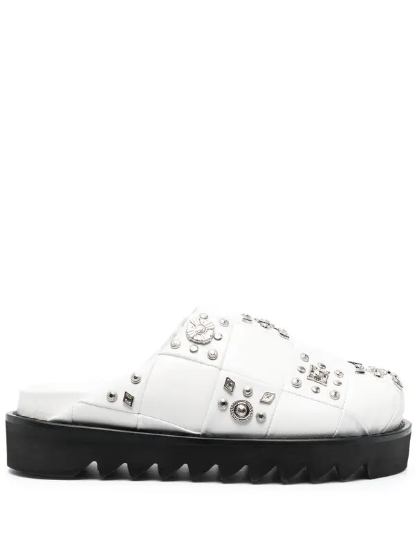 Toga Stud-embellished Leather Slippers - White