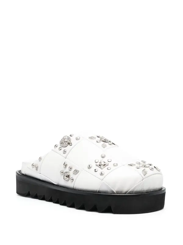 Toga Stud-embellished Leather Slippers - White