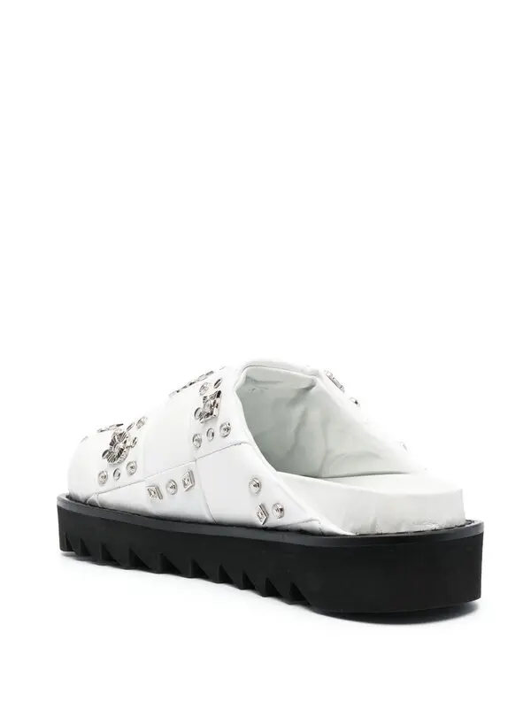 Toga Stud-embellished Leather Slippers - White