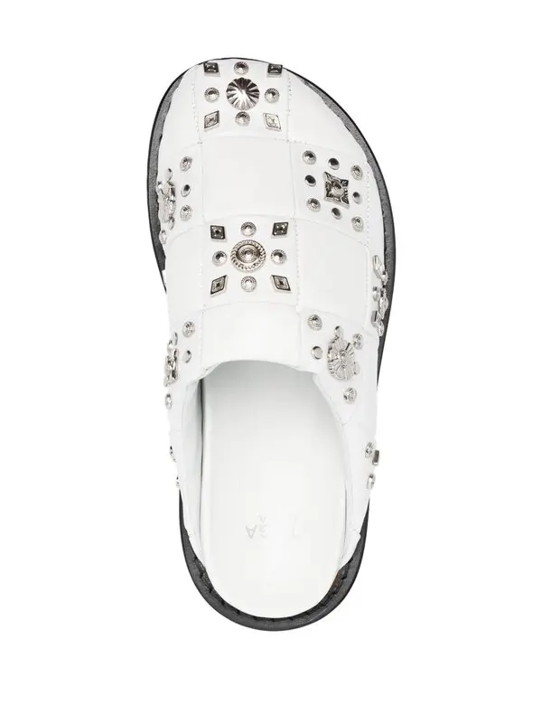 Toga Stud-embellished Leather Slippers - White
