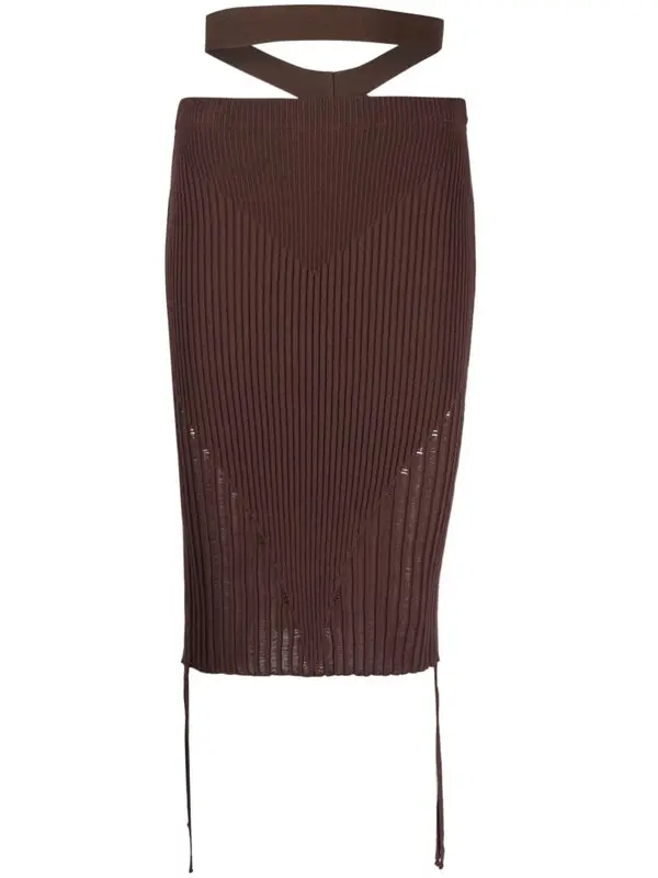 ANDREĀDAMO Ribbed-knit Pencil Skirt - Brown