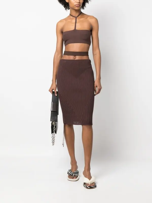 ANDREĀDAMO Ribbed-knit Pencil Skirt - Brown