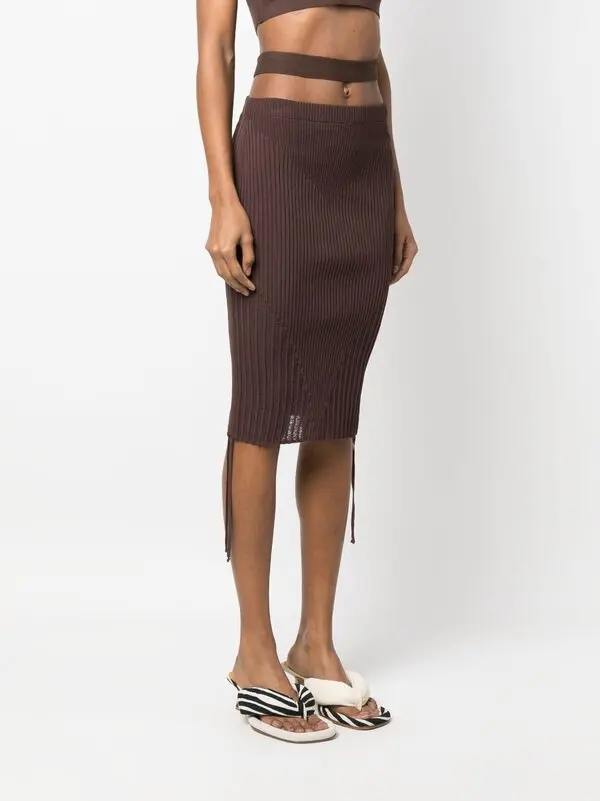 ANDREĀDAMO Ribbed-knit Pencil Skirt - Brown