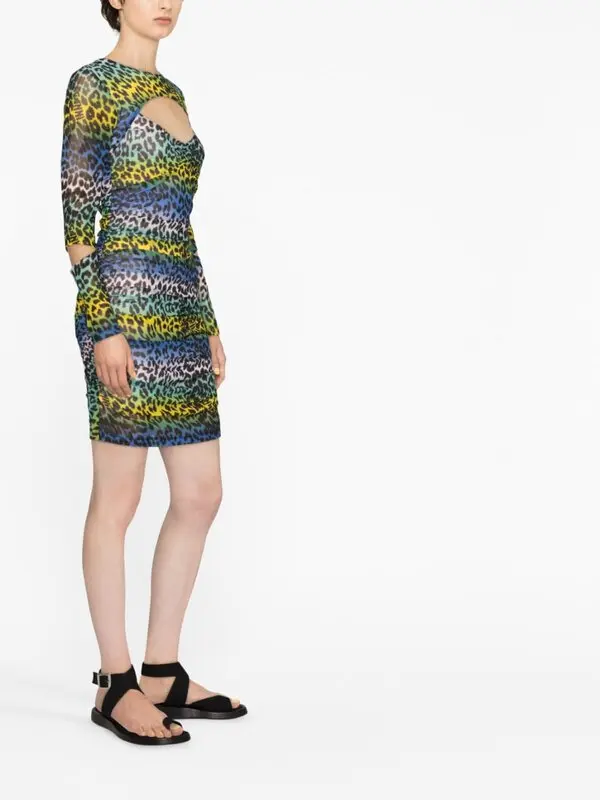 Ganni Leopard-Print Mini Dress In Green - 86% Off | Editorialist