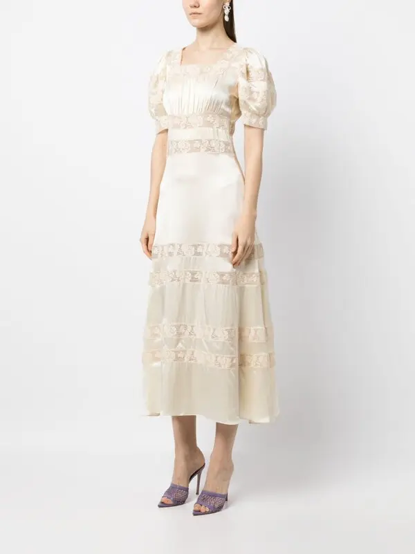 Shrimps Cressida Lace-Panelling Midi Dress - Neutrals | Editorialist