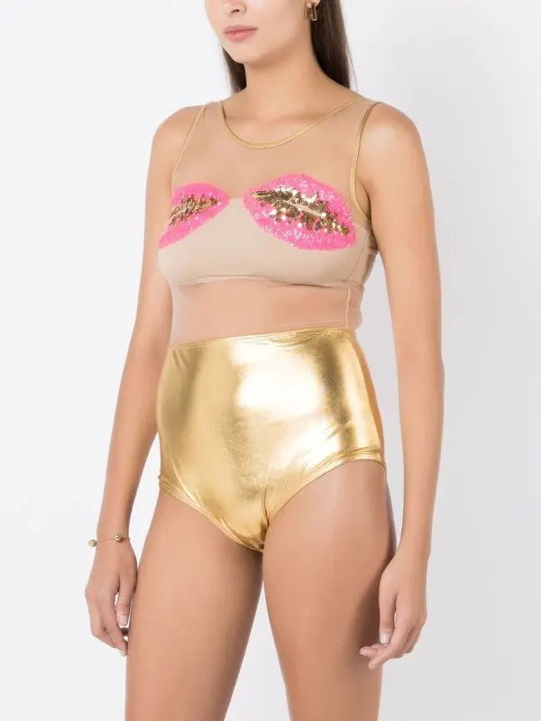 BRIGITTE Lips-embellished One-piece - Gold