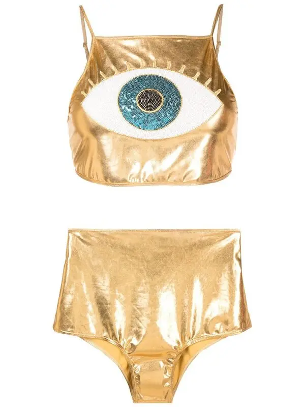 BRIGITTE Carnaval/festival Eye-embellished Bikini Set - Gold