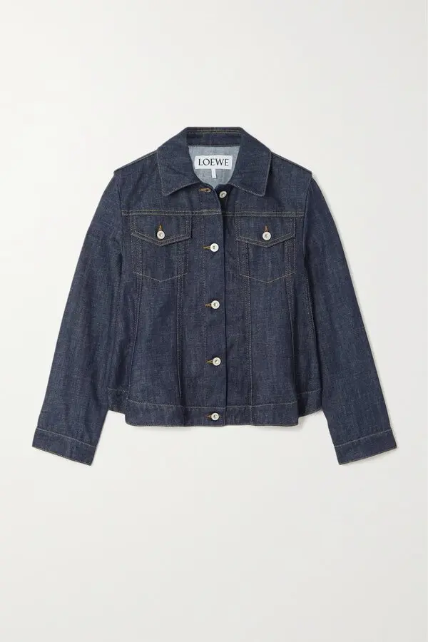 Loewe Trapeze Cropped Leather-trimmed Denim Jacket - Blue