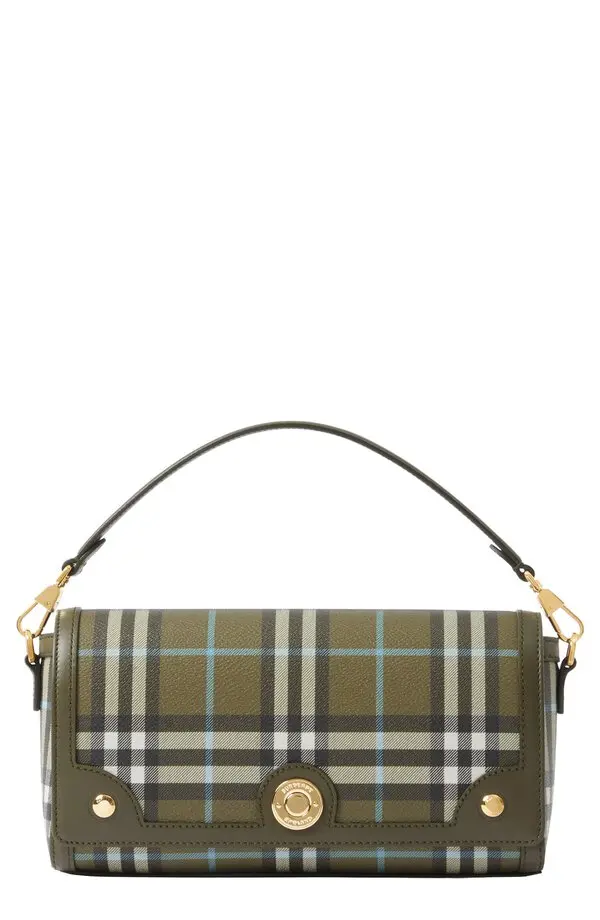 Burberry Check & Leather Crossbody Bag - Olive Green