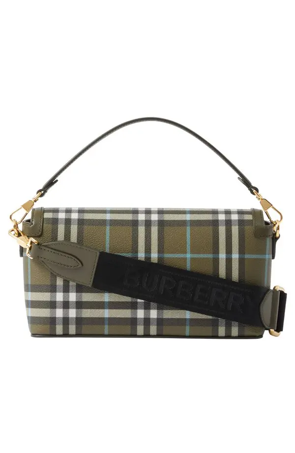 Burberry Check & Leather Crossbody Bag - Olive Green