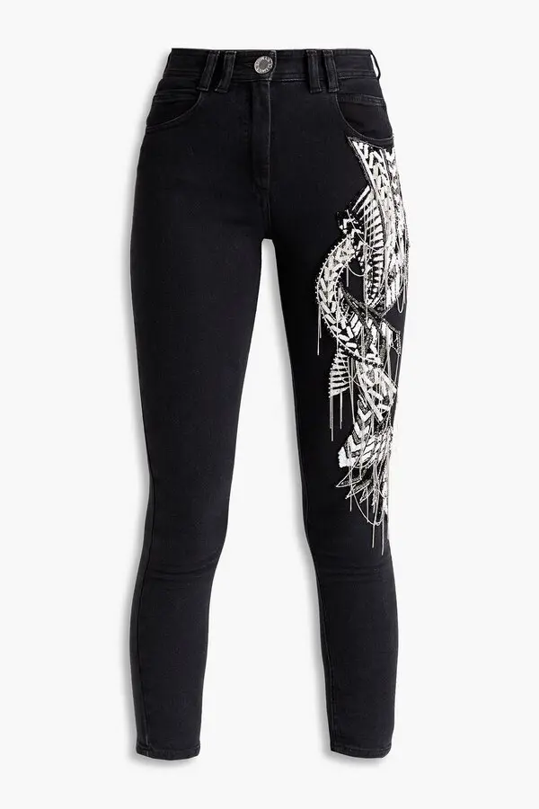 Balmain Embroidered Embellished High-rise Slim-leg Jeans