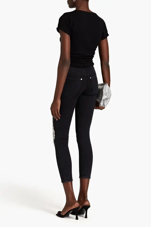 Balmain Embroidered Embellished High-rise Slim-leg Jeans