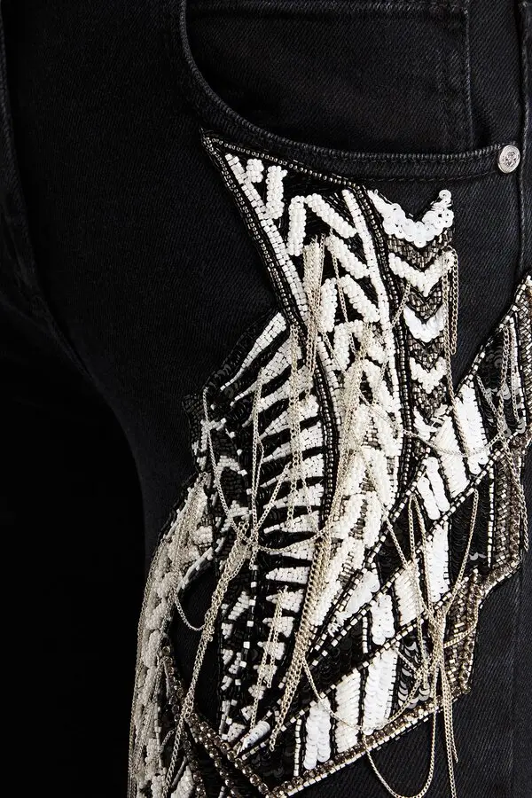 Balmain Embroidered Embellished High-rise Slim-leg Jeans