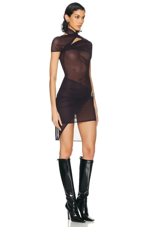 coperni asymmetric draped mini dress Coperni Denim Asymmetric Flower Mini Dress main image 1