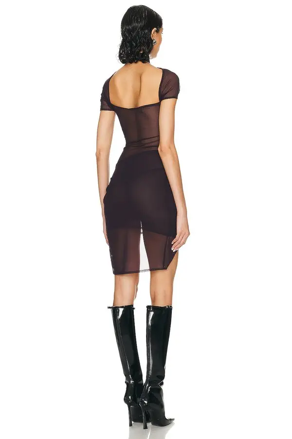 Asymmetric Draped Mesh Mini Dress