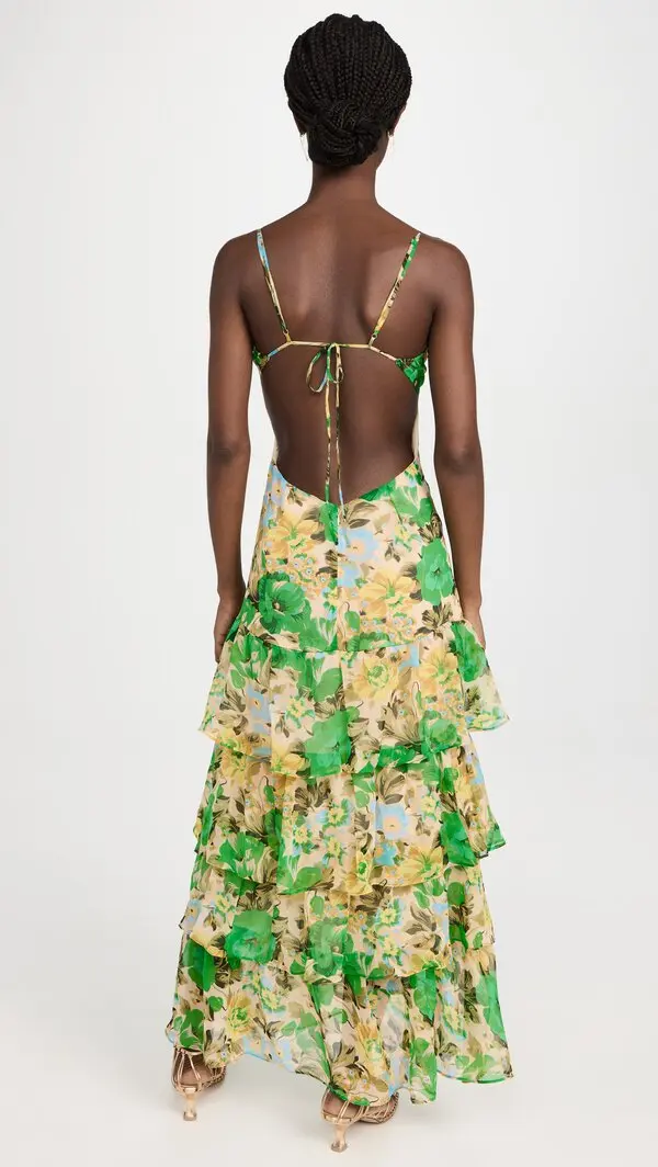 chinese dress ladies Backless Blue Tiered Floral Maxi Dress – Anna-Kaci