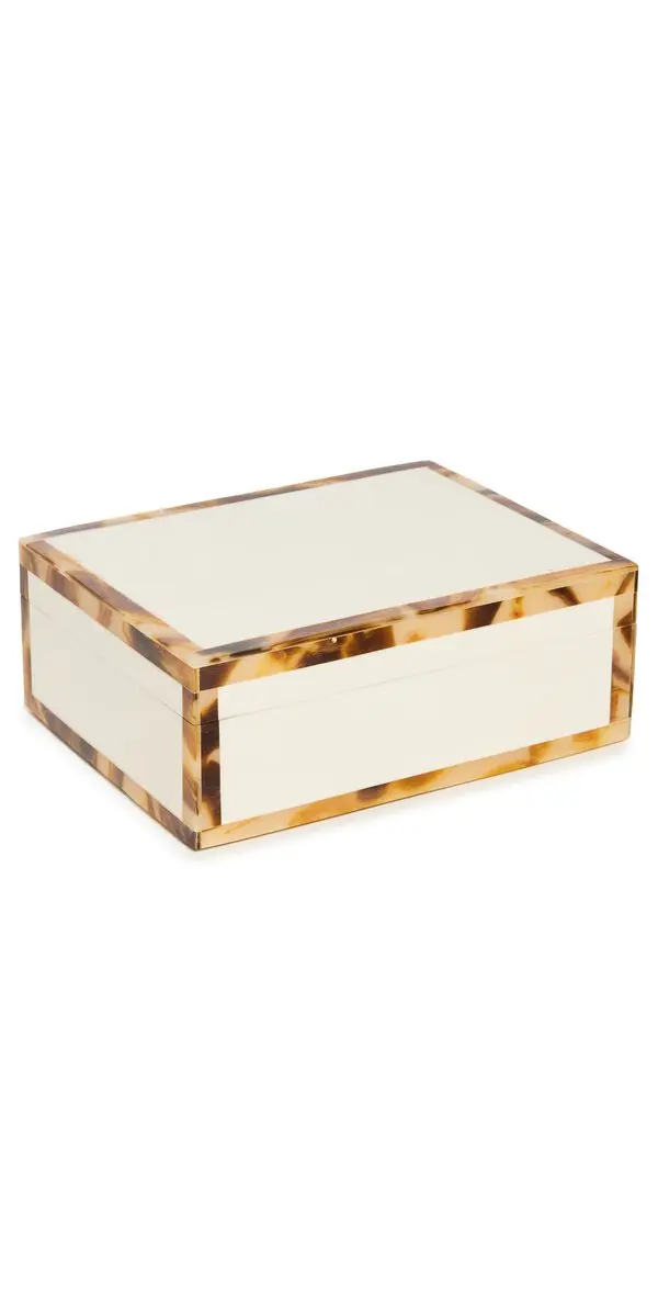 TIZO DESIGN Resin With Faux Horn Border Box - White Bone