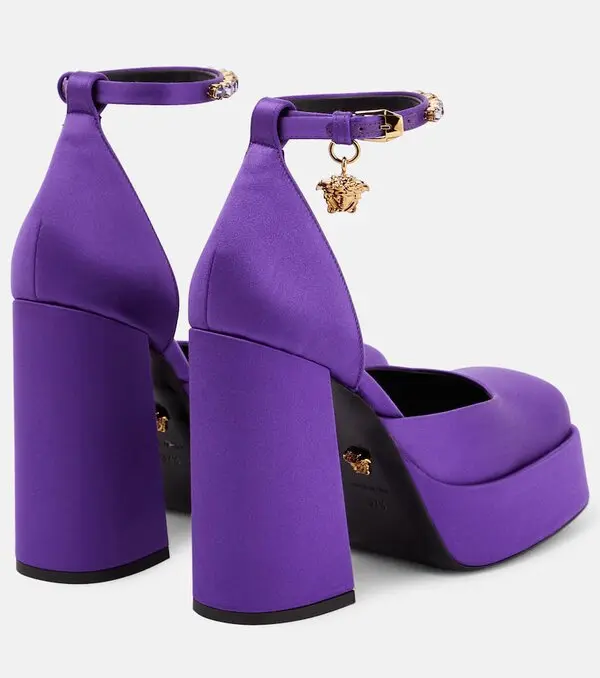 Versace Medusa Aevitas Embellished Satin Platform Pumps Purple