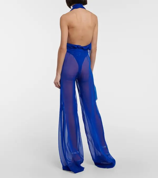 LAQUAN SMITH High-rise Wide-leg Silk Pants