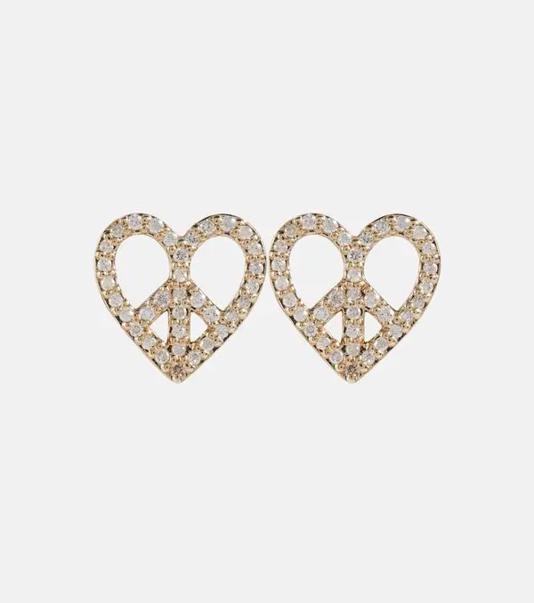 SYDNEY EVAN Peace Heart Diamond Stud Earrings - Gold