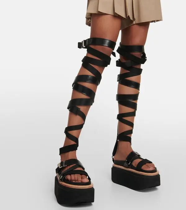 Sacai Lace-up Leather Sandals
