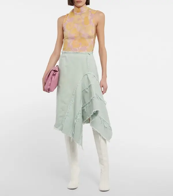 Dries Van Noten Distressed Denim Midi Skirt