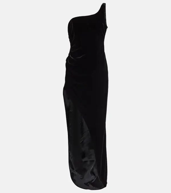 Alessandra Rich One-shoulder Velvet Maxi Dress - Black