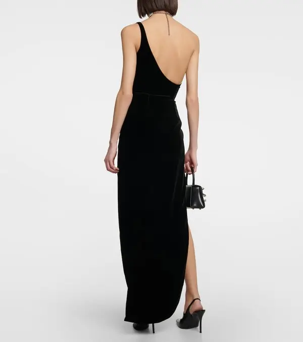 Alessandra Rich One-shoulder Velvet Maxi Dress