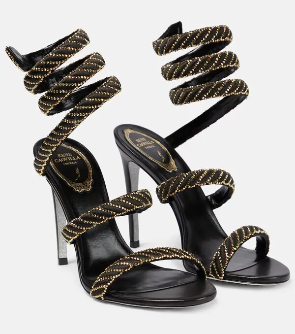 Rene Caovilla Braided Embellished Satin Sandals