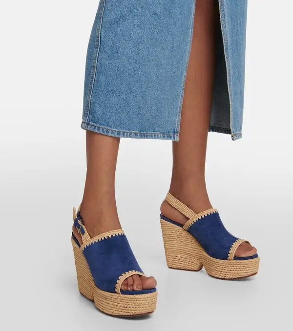 Clergerie Suede Wedge Sandals - Blue