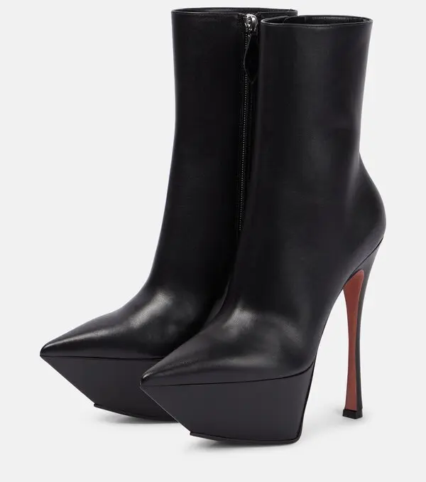 Amina Muaddi Yigit Leather Platform Ankle Boots