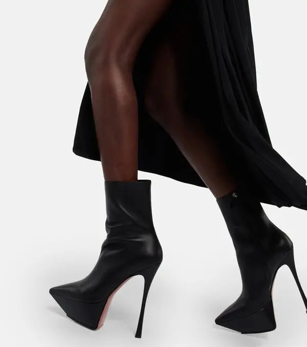 Amina Muaddi Yigit Leather Platform Ankle Boots