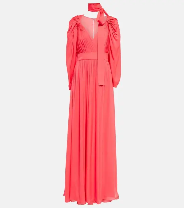 Elie Saab Pleated Silk Chiffon Gown
