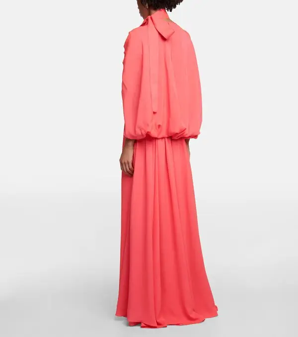 Elie Saab Pleated Silk Chiffon Gown