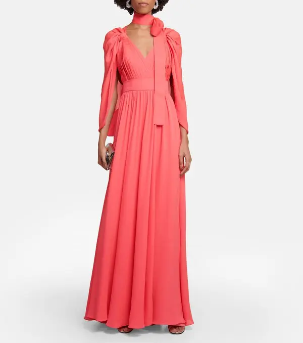 Elie Saab Pleated Silk Chiffon Gown