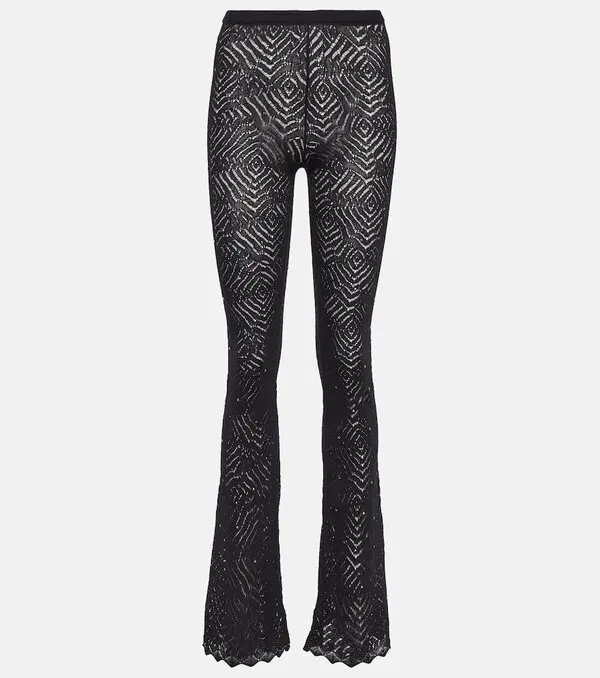 Alessandra Rich Embellished Flared Lace Pants - Black