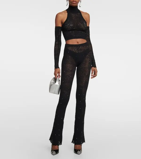 Alessandra Rich Embellished Flared Lace Pants
