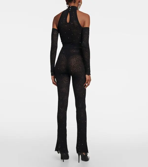 Alessandra Rich Embellished Flared Lace Pants