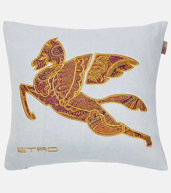 Etro Pegaso Embroidered Linen Cushion - Blue