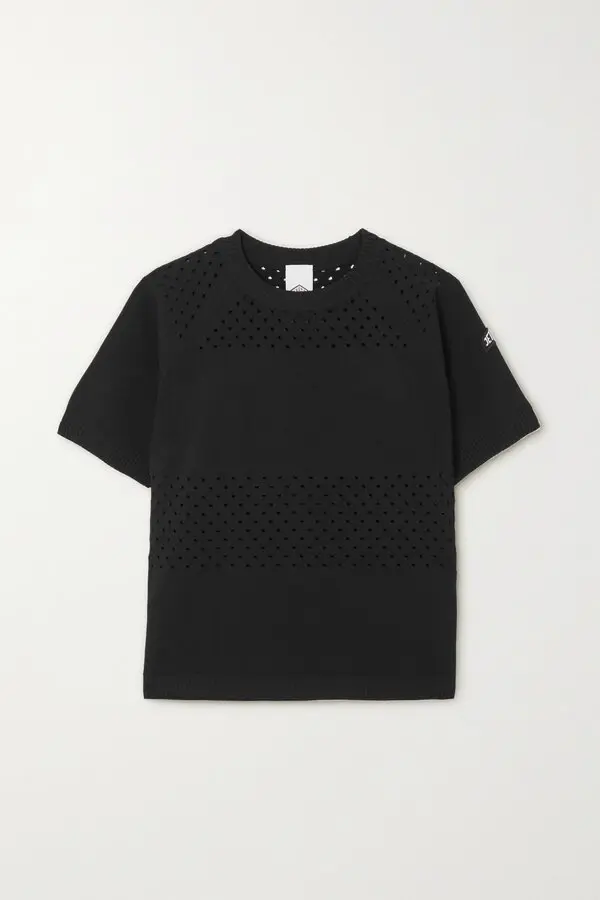 JETSET Appliquéd Perforated Knitted T-shirt