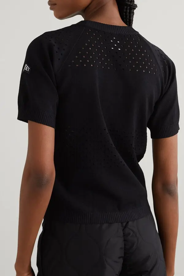 JETSET Appliquéd Perforated Knitted T-shirt